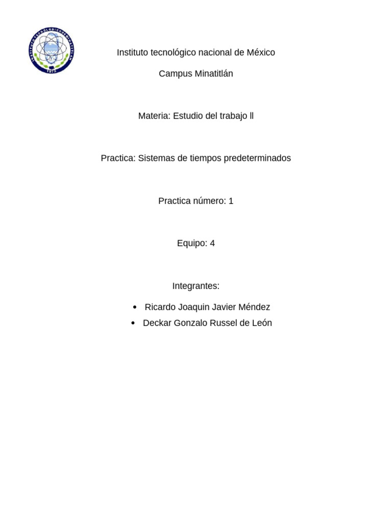 Sistemas De Tiempos Predetermiandos Mtm Pdf