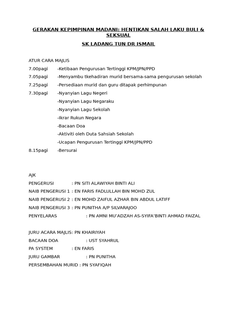 Gerakan Kepimpinan Madani Hentikan Salah Laku Buli & Seksual | PDF