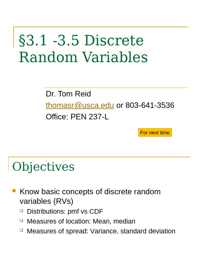 Discrete Random Variables Overview | PDF | Probability Distribution ...