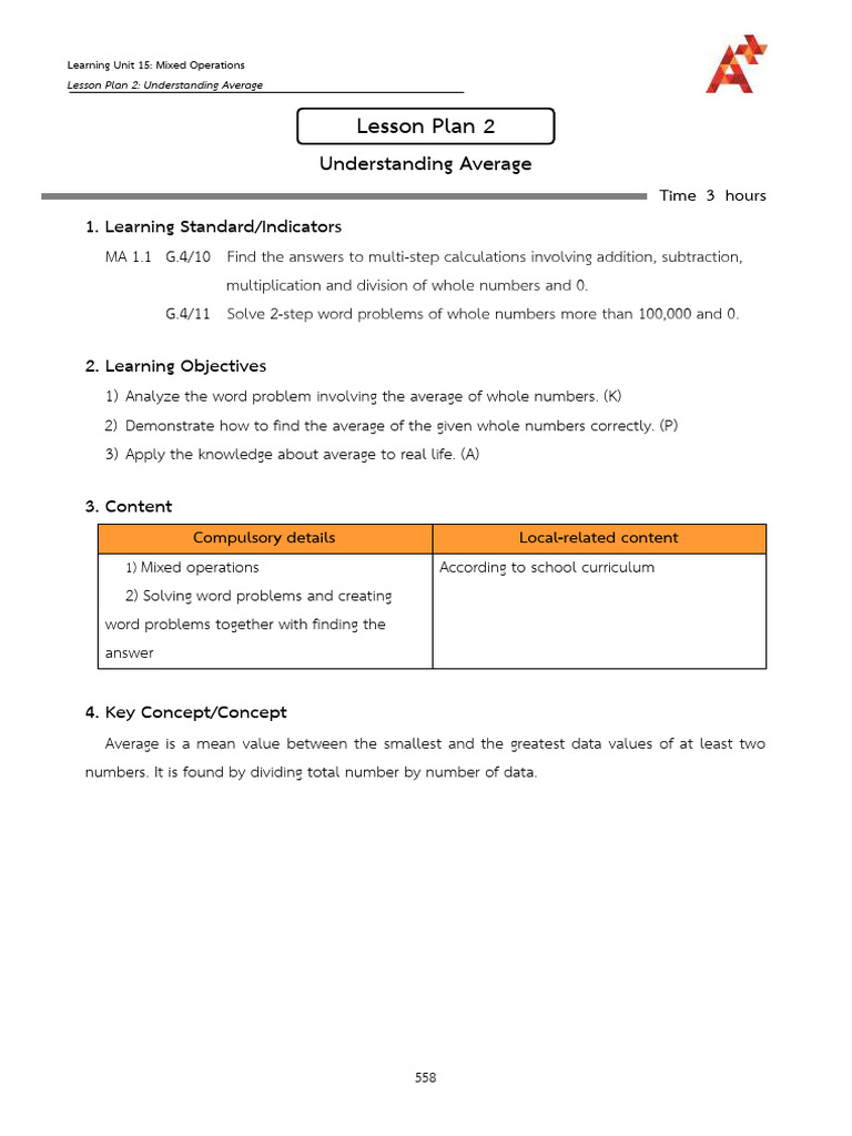 Lesson Plan 15-2 Understanding Average | PDF | Learning | Educational ...