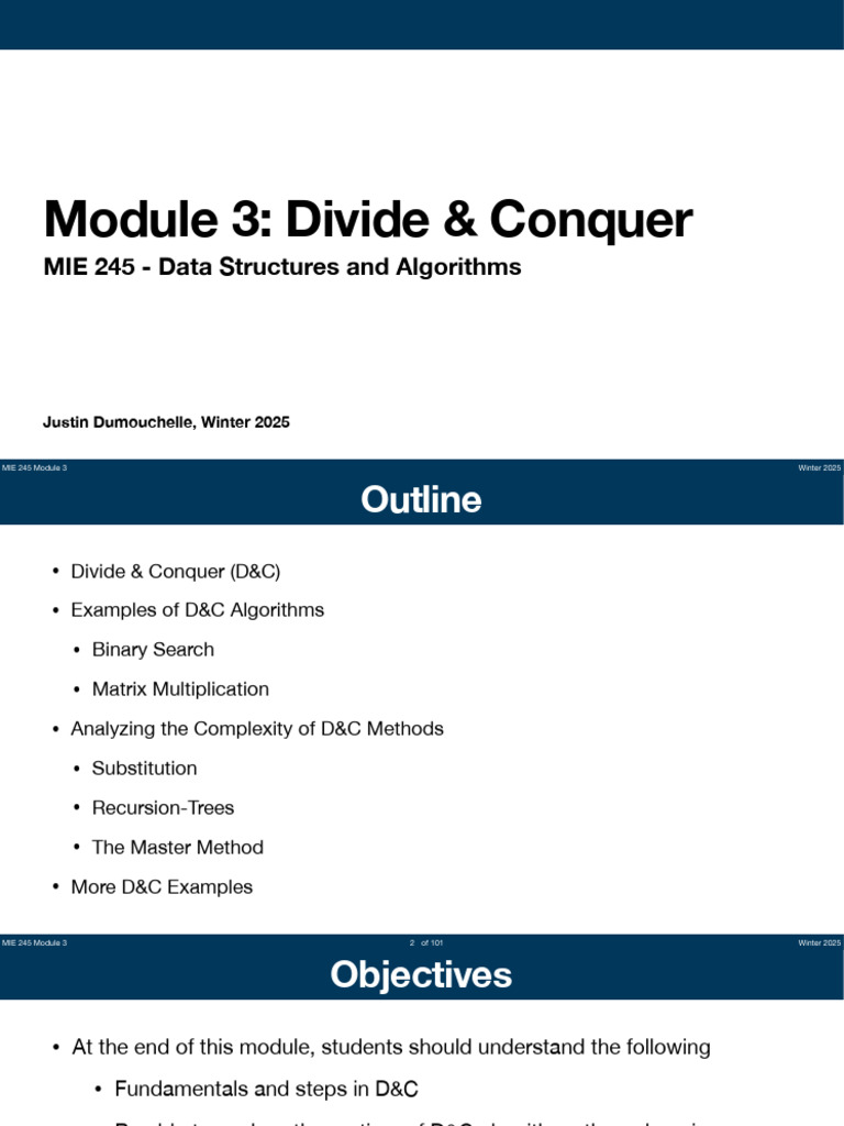 Module 3 - Divide & Conquer - Annotated | PDF | Algorithms | Computer Science