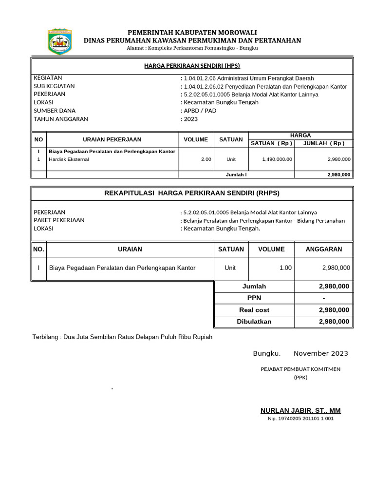 HPS Pengadaan Peralatan Kantor 2023 | PDF