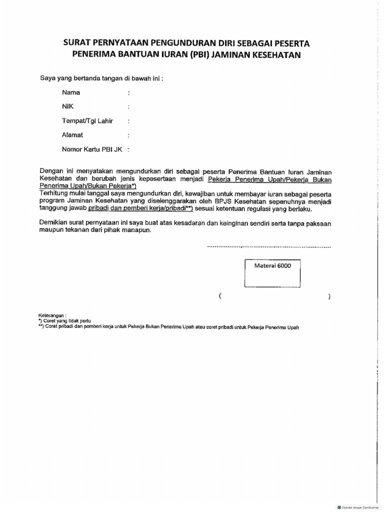 SURAT PERNYATAAN KELUAR PBI(1) | PDF