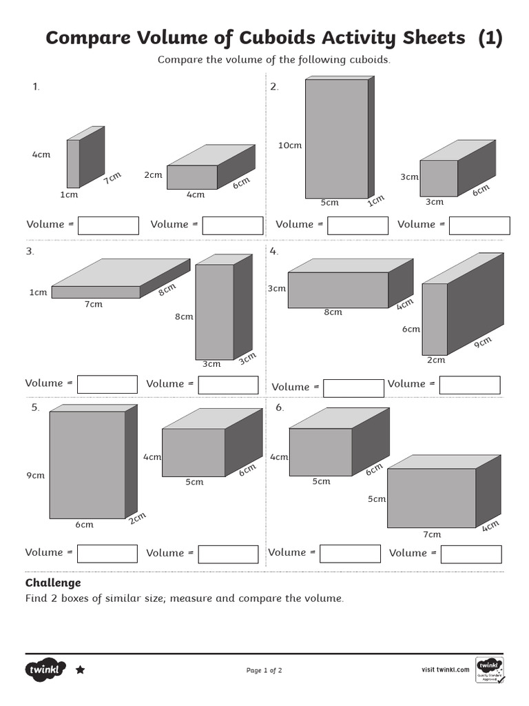 Compare Volume of Cuboids | PDF