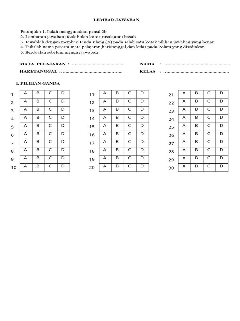 Lembar Jawaban Uji Soal Fajri Harya Negara | PDF