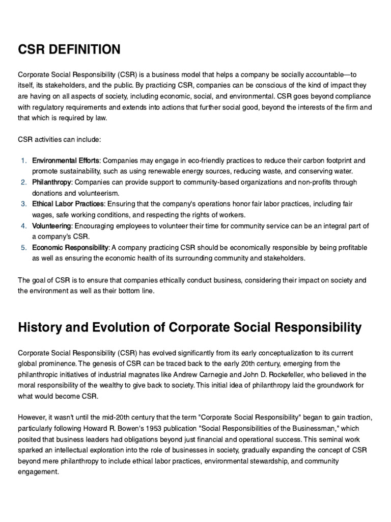Corporate Social Responsibility - Part 1_ Definition, History, Pyramid, and Models of CSR | PDF ...