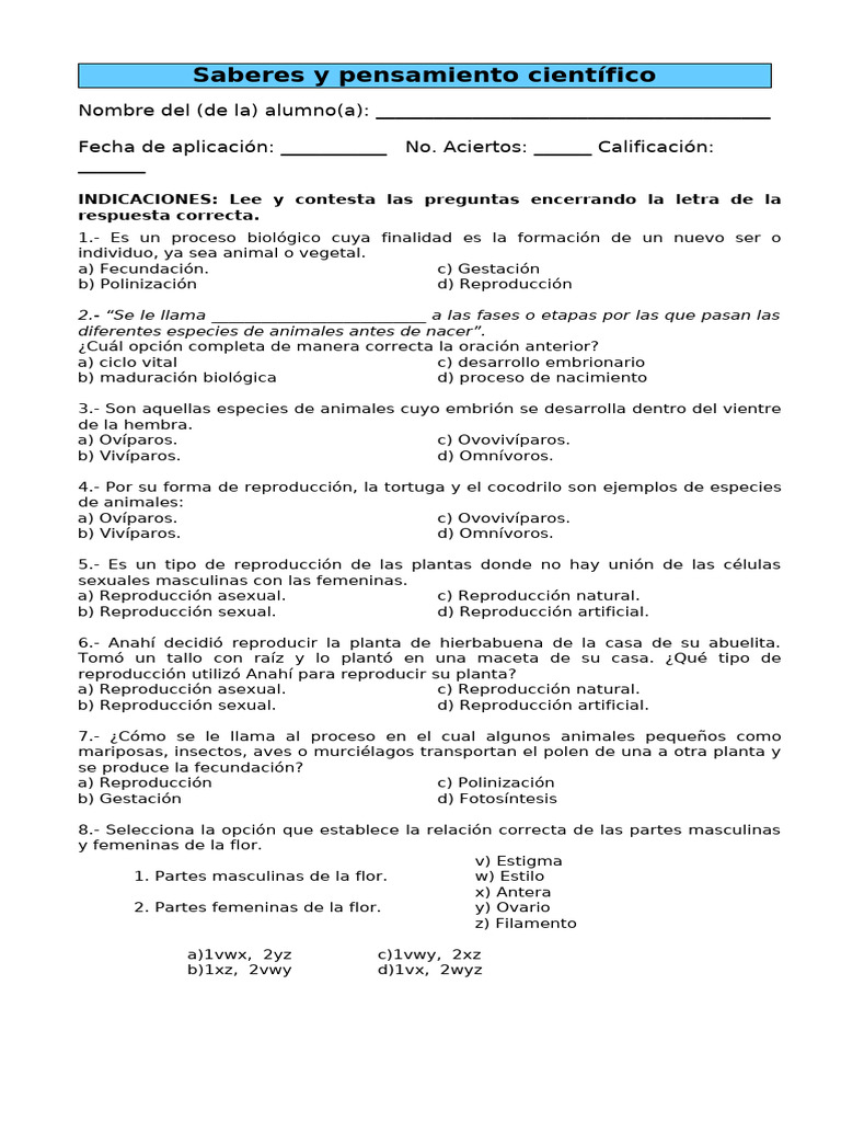 Examen 02 Saberes y Pensamiento Cientifico (2024-2025) | PDF ...
