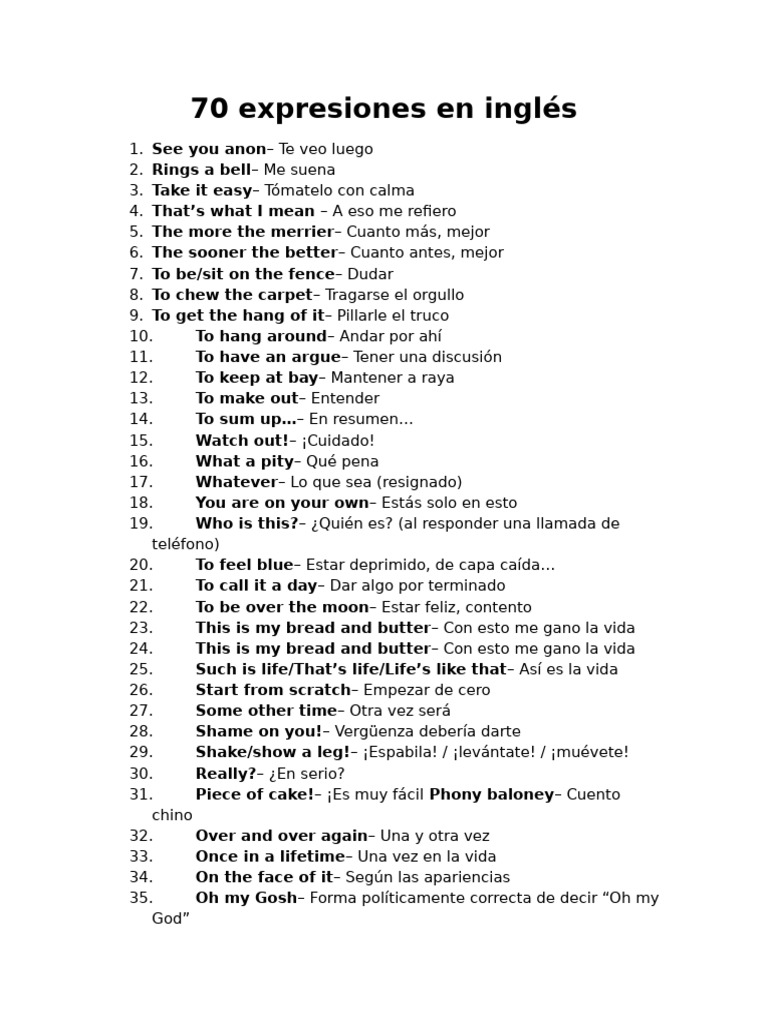 70 expresiones en inglés esenciales | PDF | Grabación de sonido