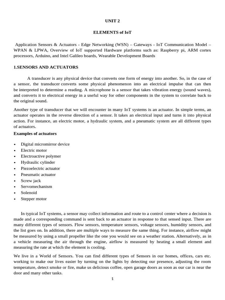 unit 2 iot | PDF | Wireless Sensor Network | Microphone