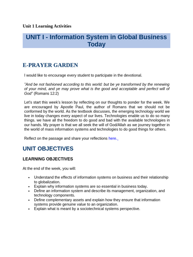 Unit 1 Learning Activities | PDF | Epistle To The Romans | Learning