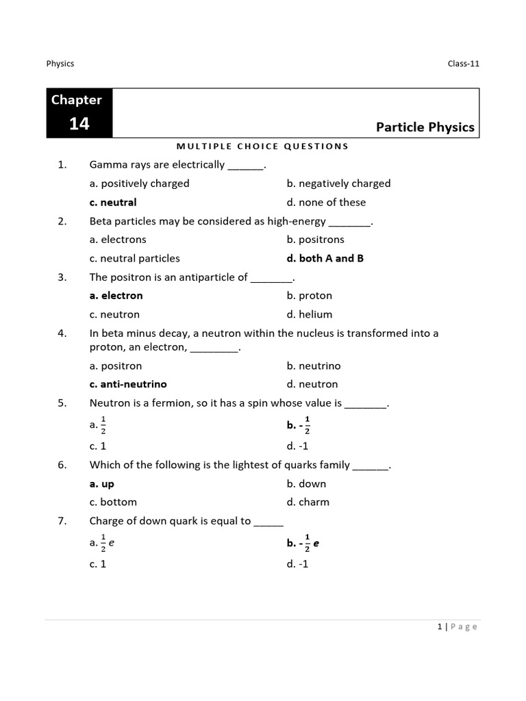 Ch-14: Particle Physics - MCQs - PDF | PDF | Elementary Particle | Quark