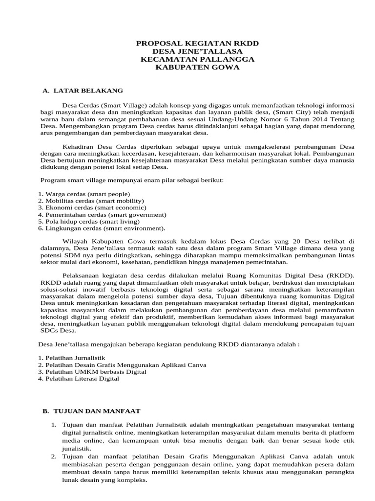 Proposal Kegiatan RKDD Jene'tallasa | PDF