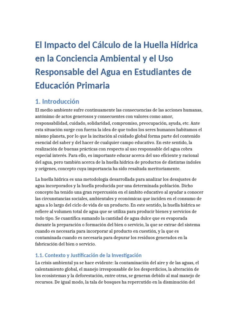 El Impacto del Cálculo de la Huella Hídrica en la Conciencia Ambiental y el Uso Responsable del ...