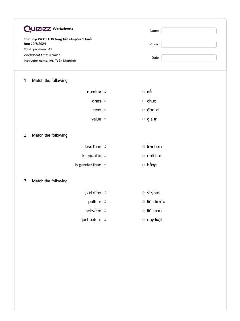 Test Grade 2 - Chapter 1 | PDF