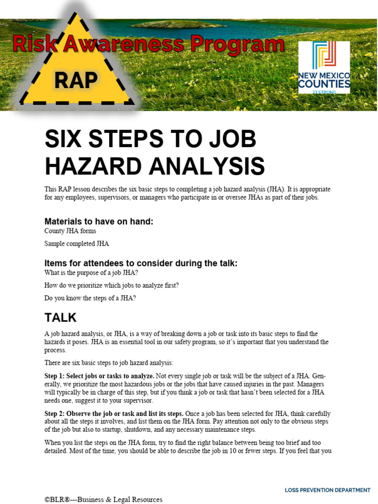 W 9 - Job Hazard Analysis Lesson | PDF | Hazards | Personal Protective ...