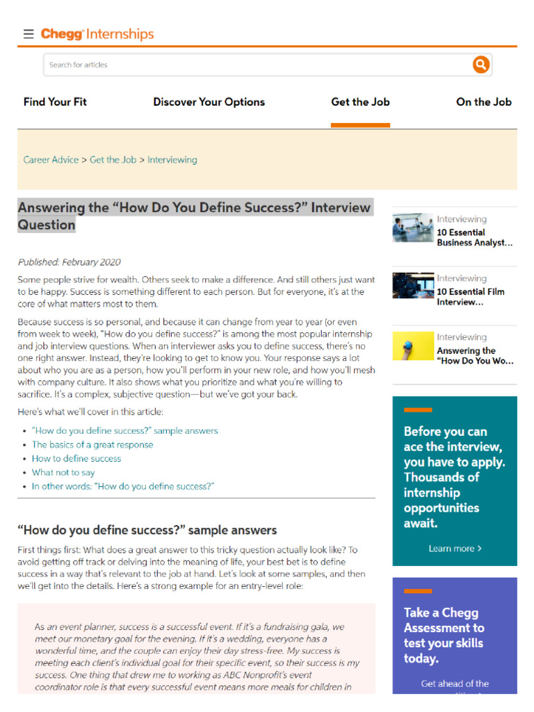 Interview How Do You Define Success | PDF