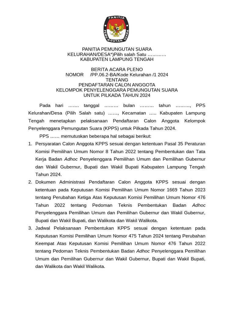 0 BERITA ACARA PPS PENDAFTARAN KPPS | PDF