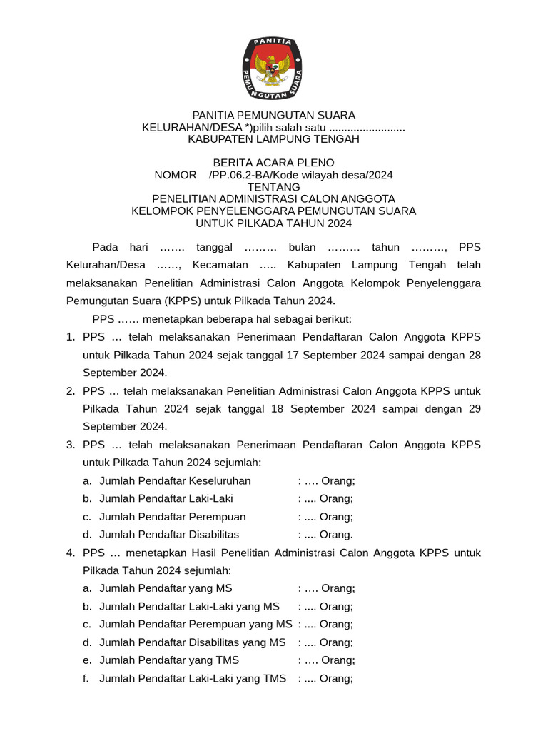 0 Berita Acara Pps Penelitian Administrasi Kpps | PDF