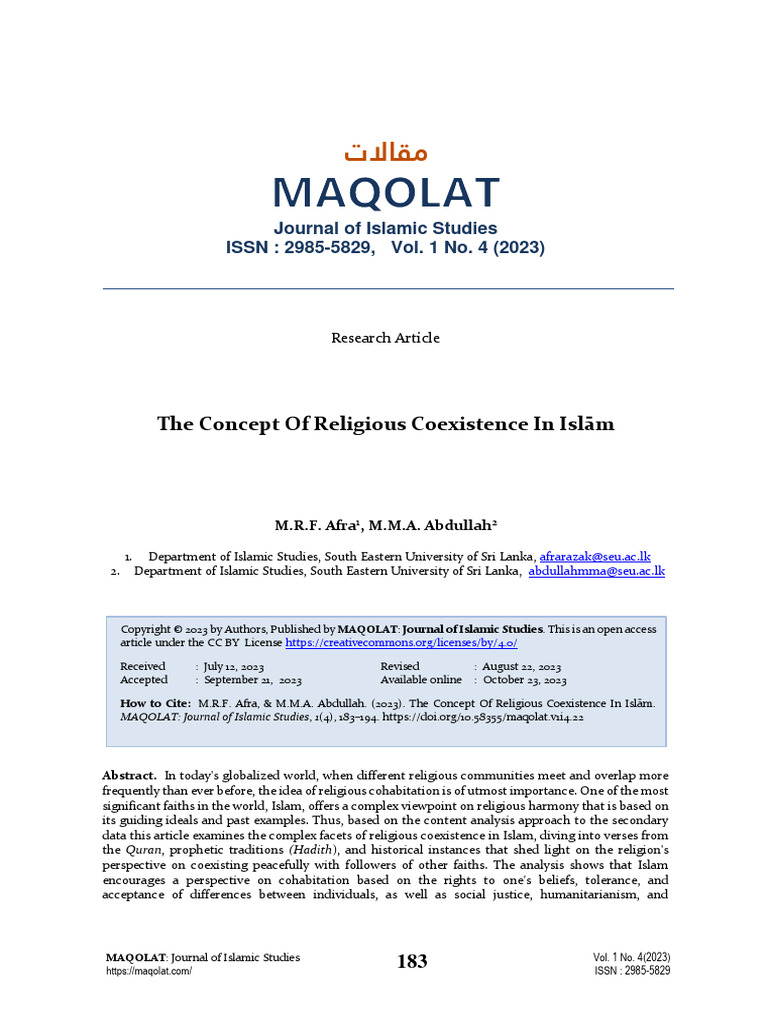 The Concept of Religious Coexistence in | PDF | Religious Pluralism ...