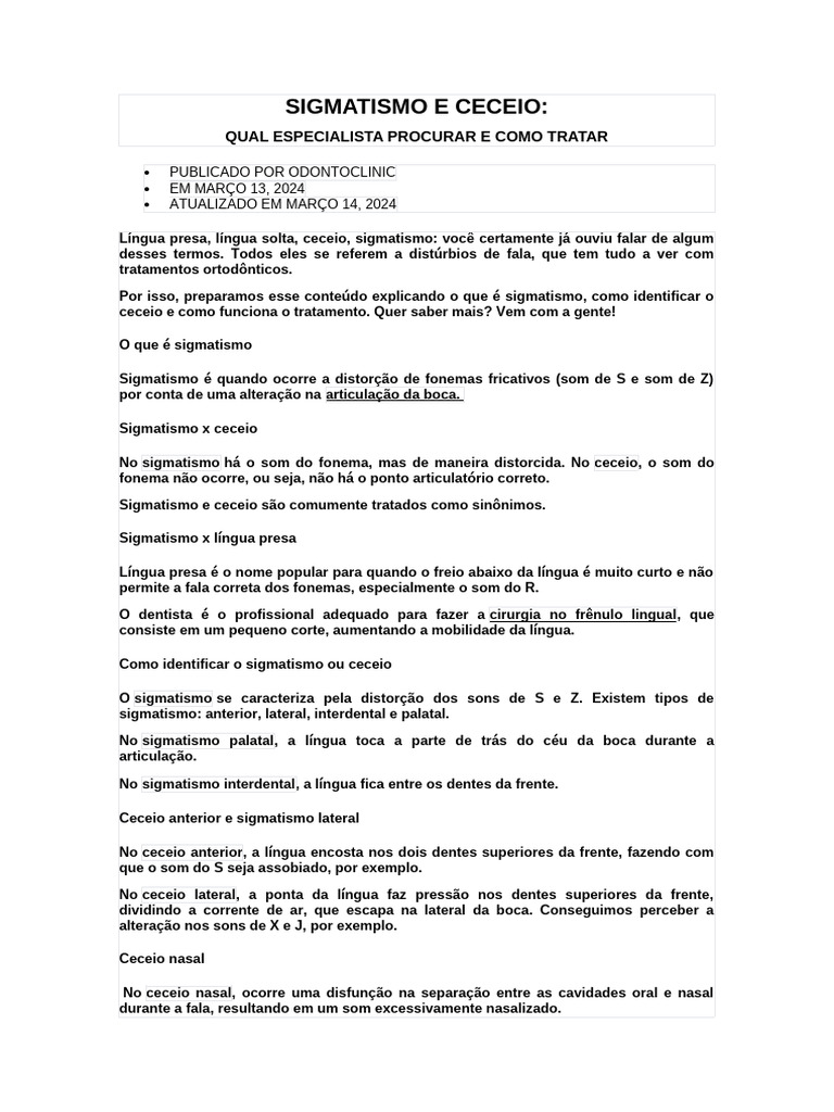Tratamento de Sigmatismo e Ceceio | PDF | Dente humano | Odontologia