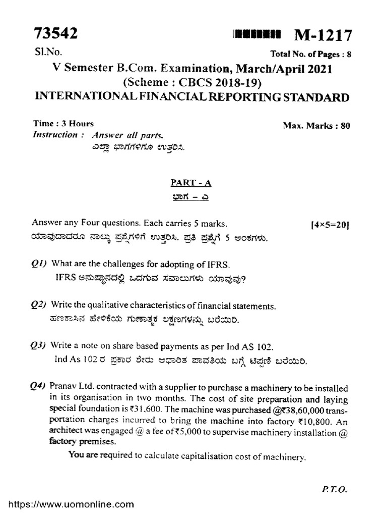 Bcom 5 Sem International Financial Reproting Standard M 1217 Apr 2021 | PDF