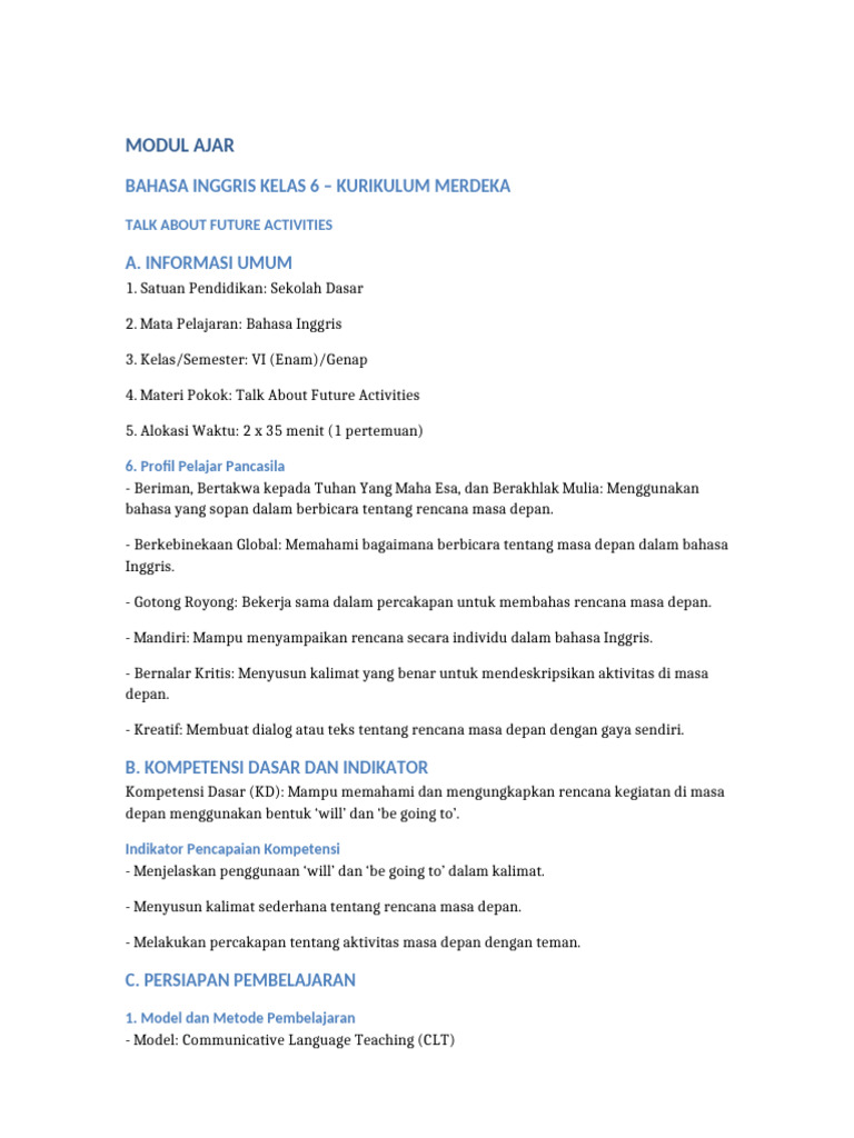 Modul Ajar Talk About Future Activities | PDF