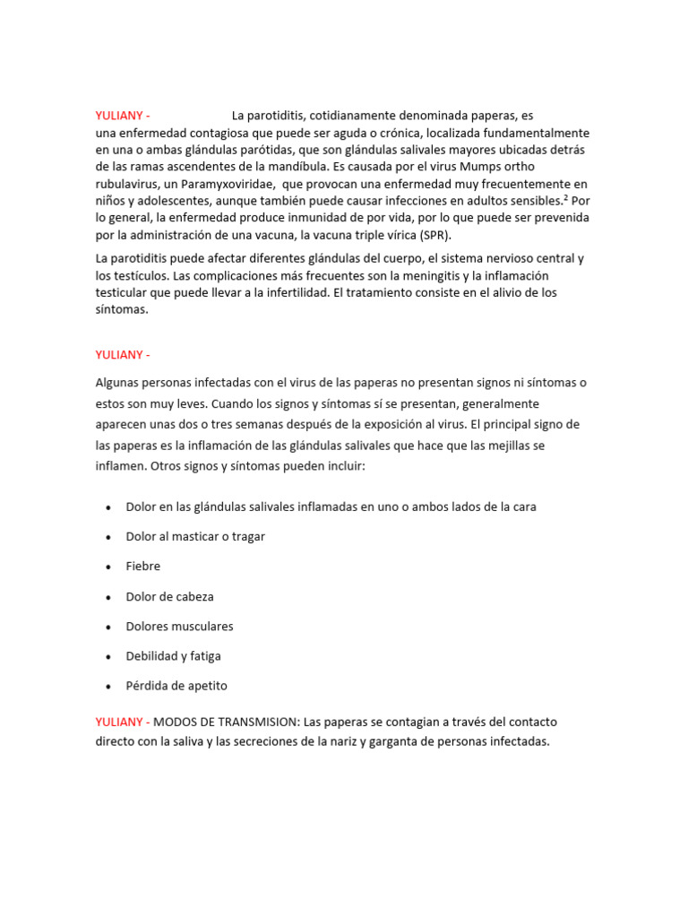 Parotiditis | PDF | Inmunología | Enfermedades y trastornos