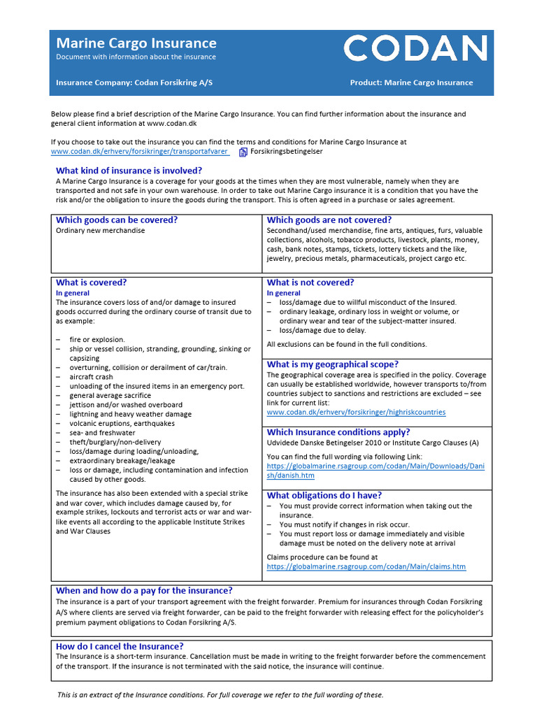Idd Pid Cargo Insurance (1) | PDF | Insurance