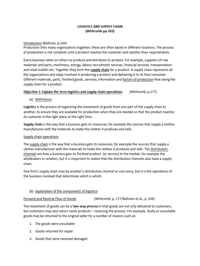Logistics and Supply Chain Notes | PDF | Logistics | Warehouse
