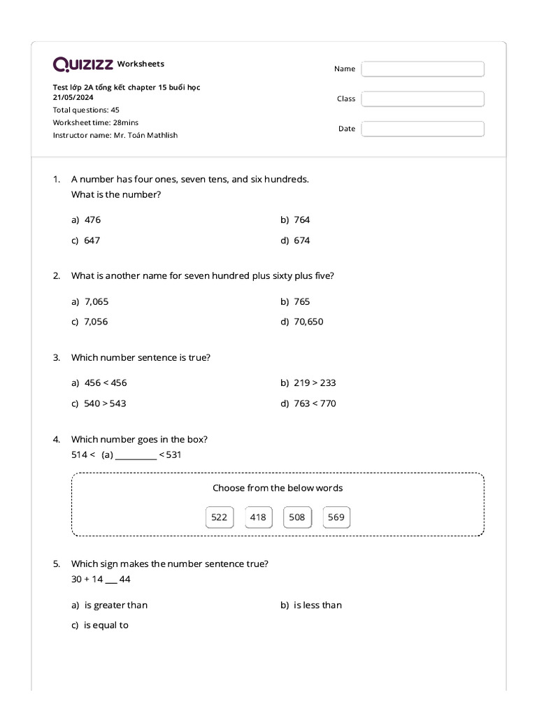Test Grade 2 - Chapter 15 | PDF