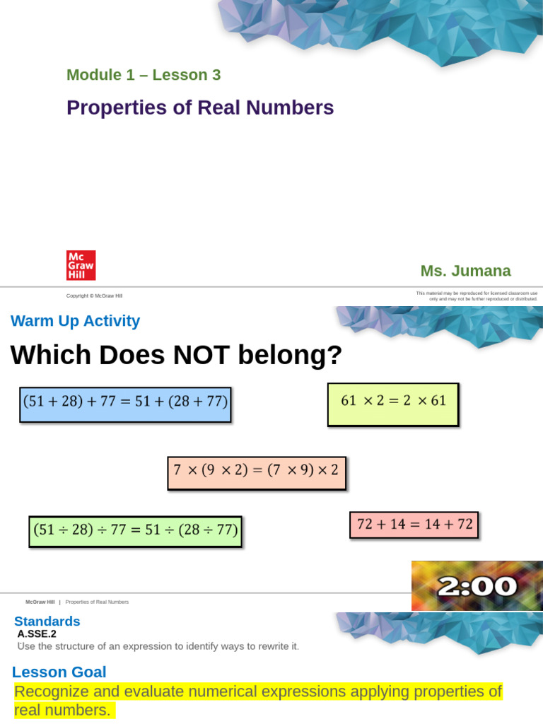 Gr9 M1L3 Properties of Real Numbers | PDF | Mathematics