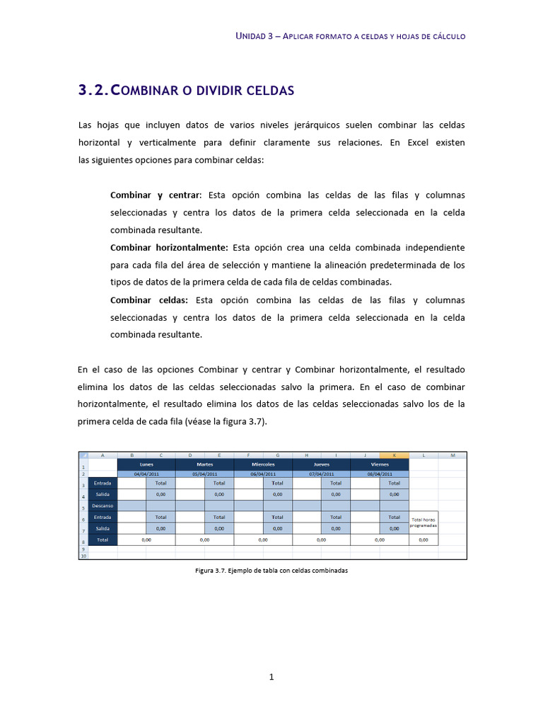 3.2.MOS - EXCEL - Combinar o Dividir Celdas | PDF | Hoja de cálculo