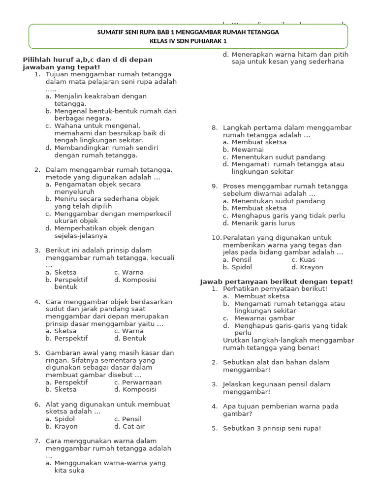 Soal Sumatif Seni Rupa Bab 1 | PDF