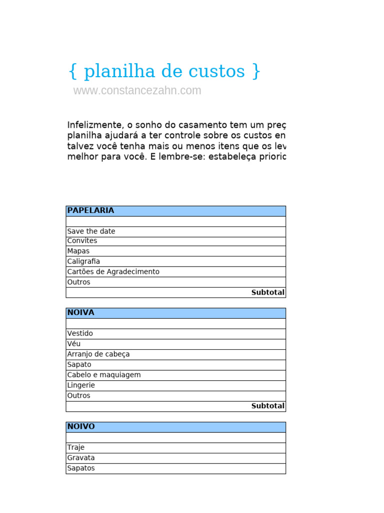 CZ Planilha de Custos | PDF