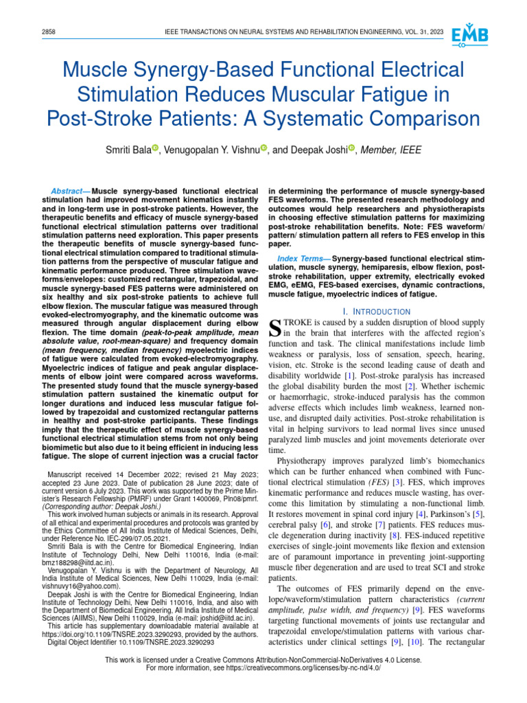 3-Muscle Synergy-Based Functional Electrical Stimulation Reduces Muscular Fatigue in Post-Stroke ...