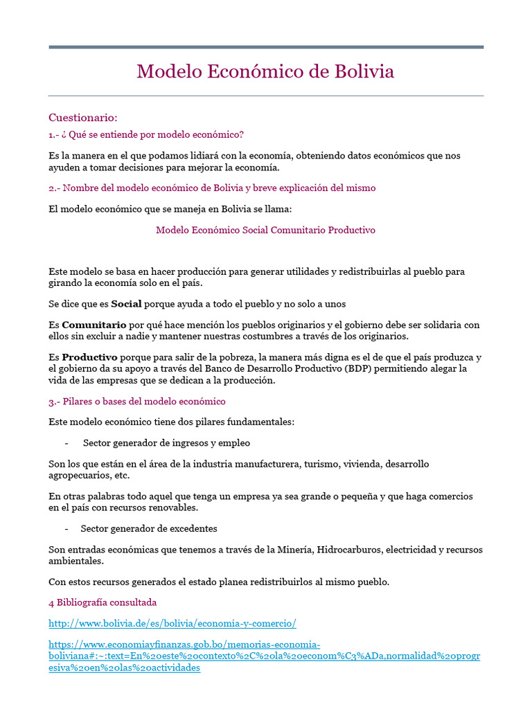 Modelo Económico Social Comunitario en Bolivia | PDF