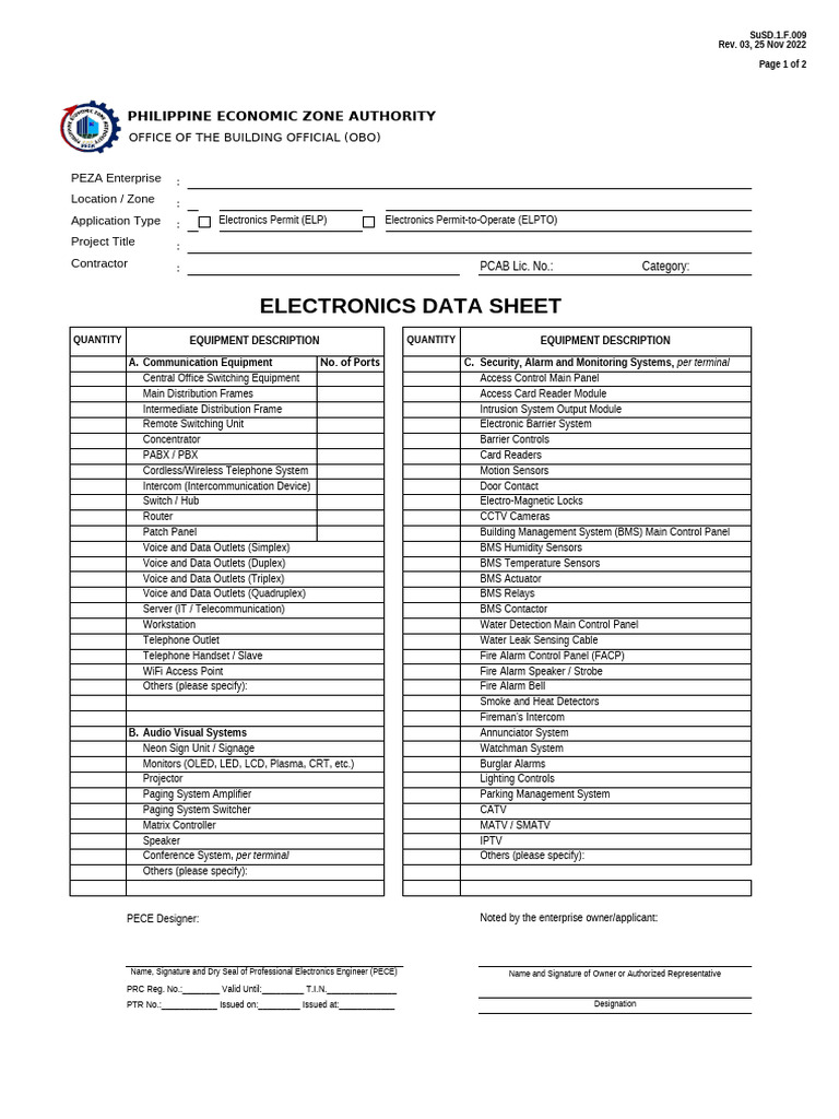 Template Electronics Data Sheet | PDF | Building Automation | Electronics