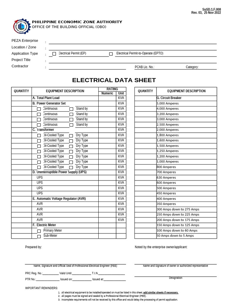 Template Electrical Data Sheet | PDF | Power Supply | Electronic ...