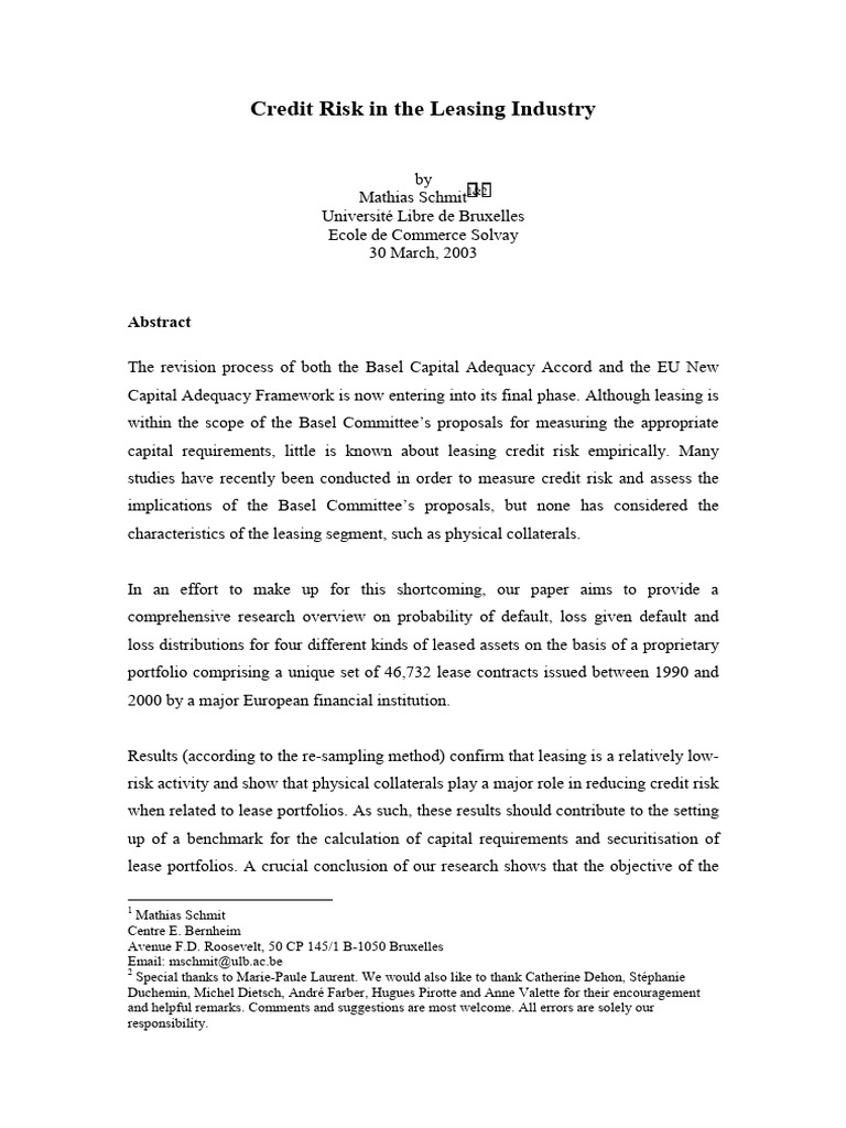 Credit Risk in The Leasing Industry | PDF | Lease | Financial Risk