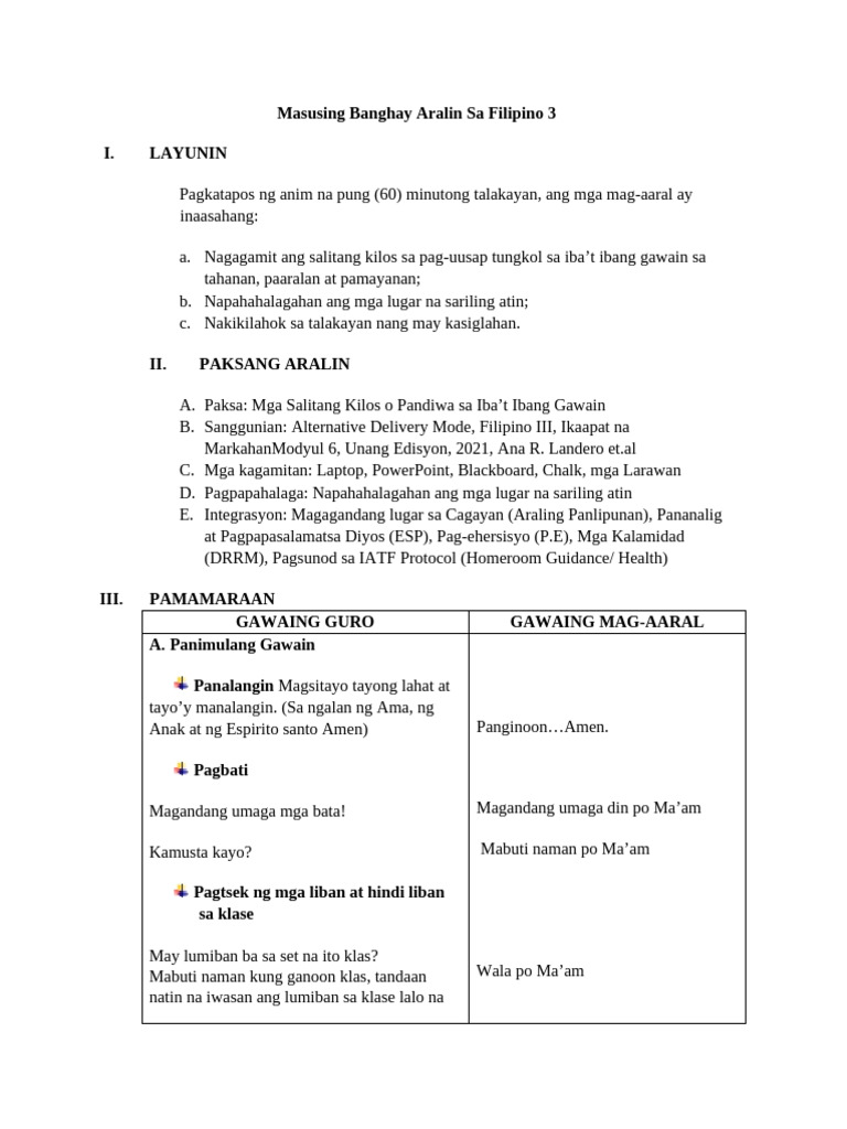 Pandiwa - Masusing Banghay Aralin Sa Filipino 3 | PDF