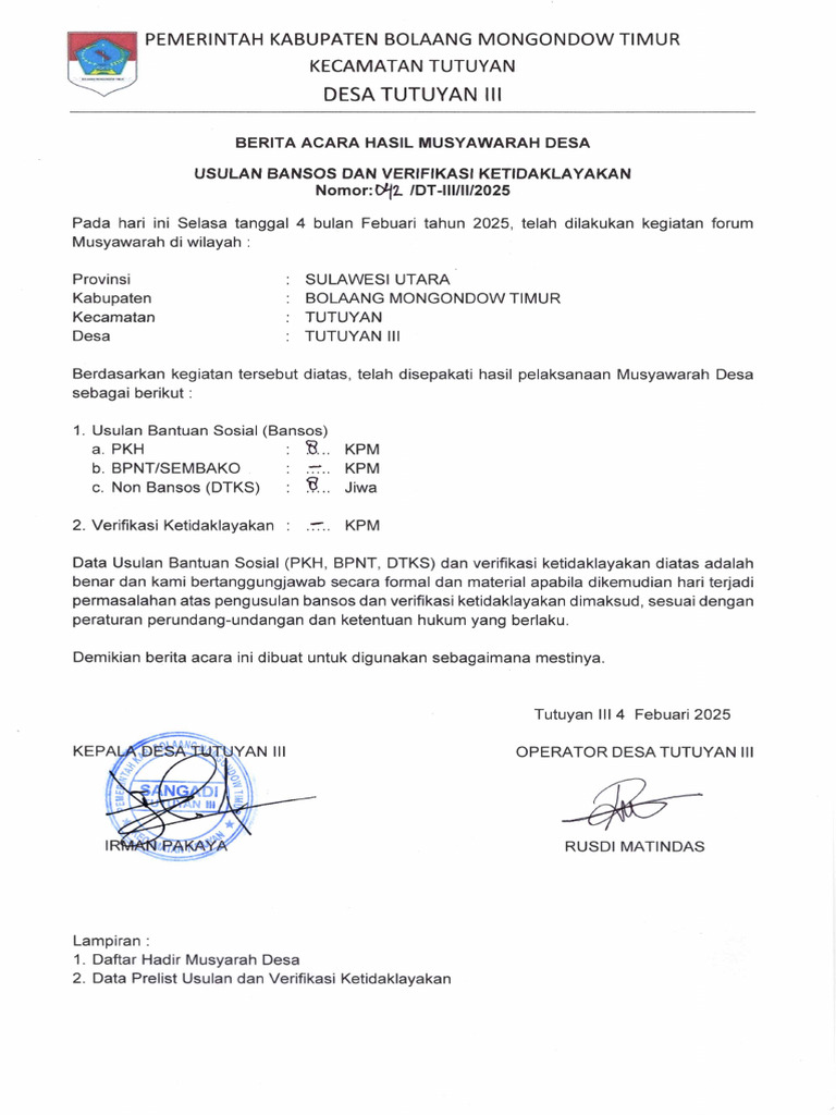 Berita Cara Musdes DTKS | PDF