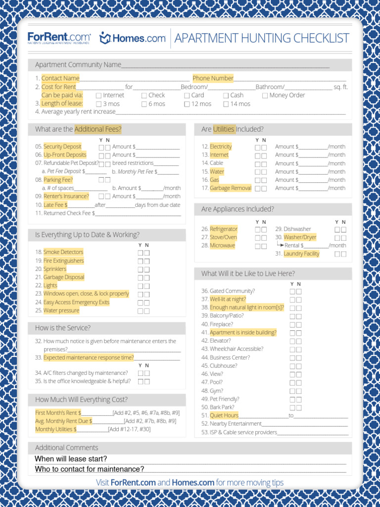 Apartment Hunting Checklist - 963d 1 1 | PDF | Home