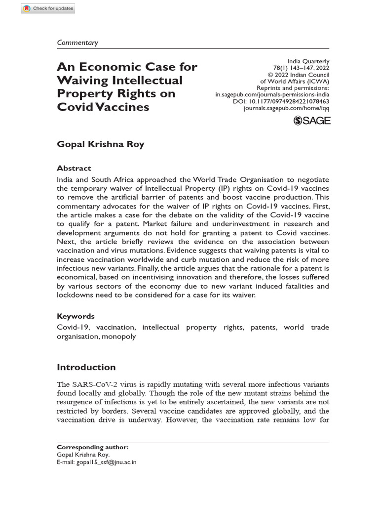 An Economic Case For Waiving Intellectual Property Rights On Covid ...