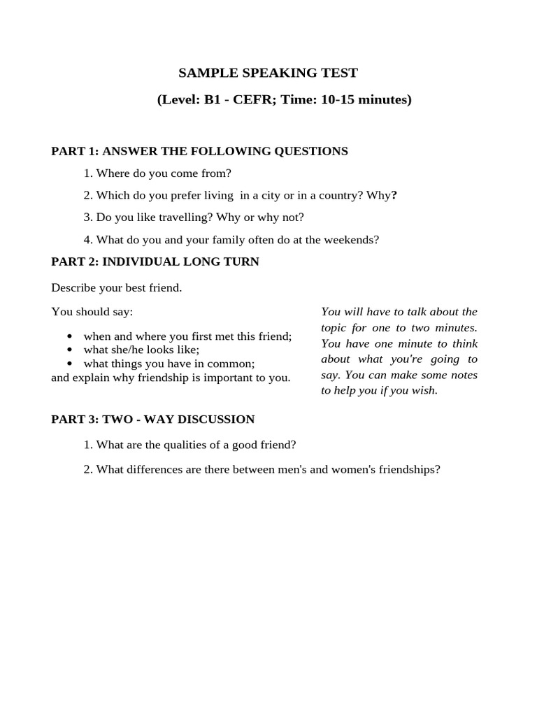 Sample Speaking Test B1 | PDF