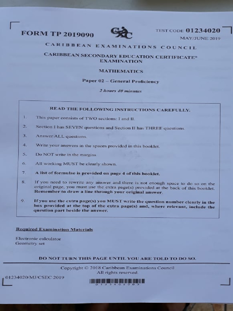 Csec Math 2019 | PDF