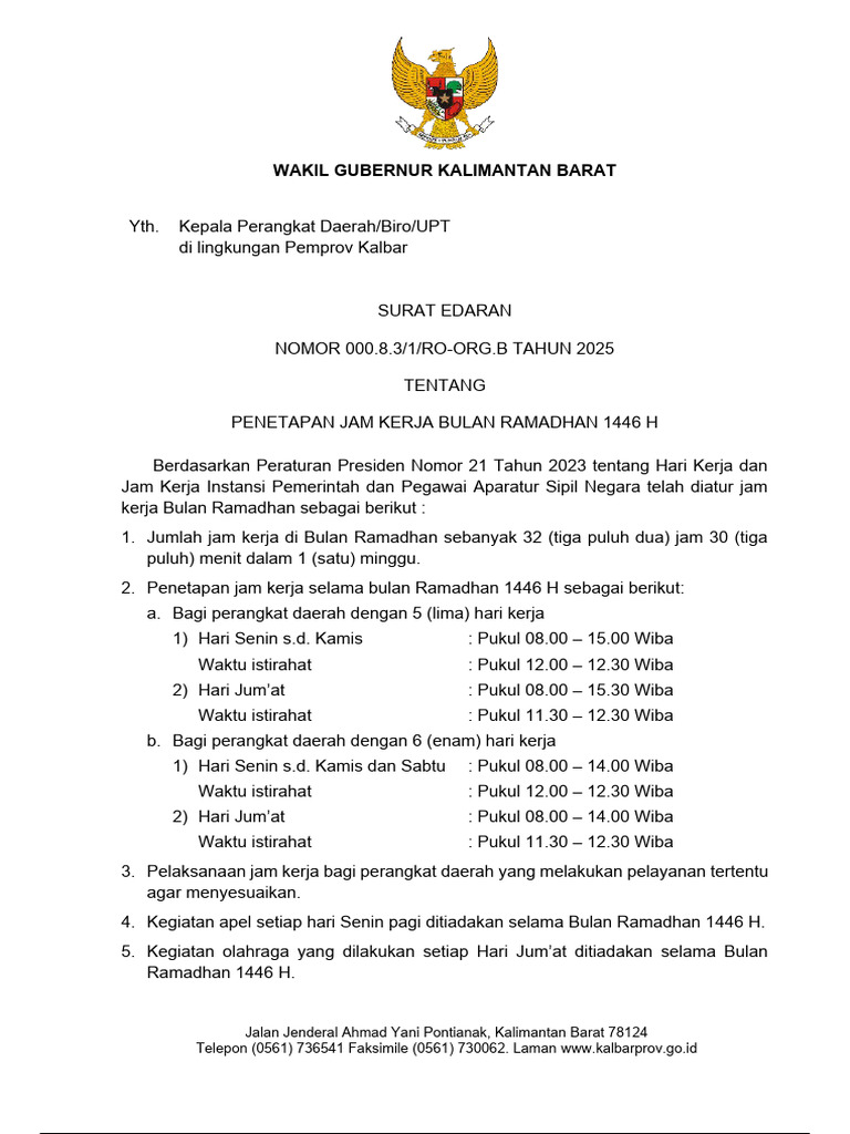 Surat Edaran Jam Kerja Ramadhan 2025 | PDF