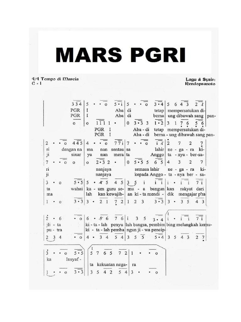Partitur Lagu Mars Dan Hymne Pgri | PDF