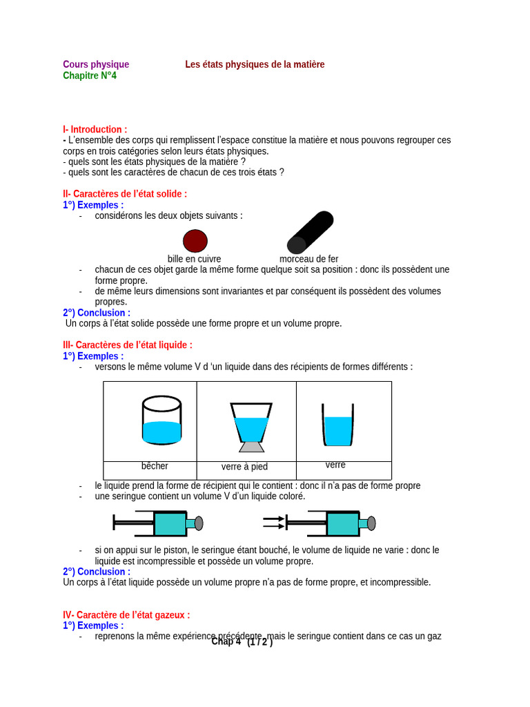 États physiques de la matière | PDF | Gaz | Le volume
