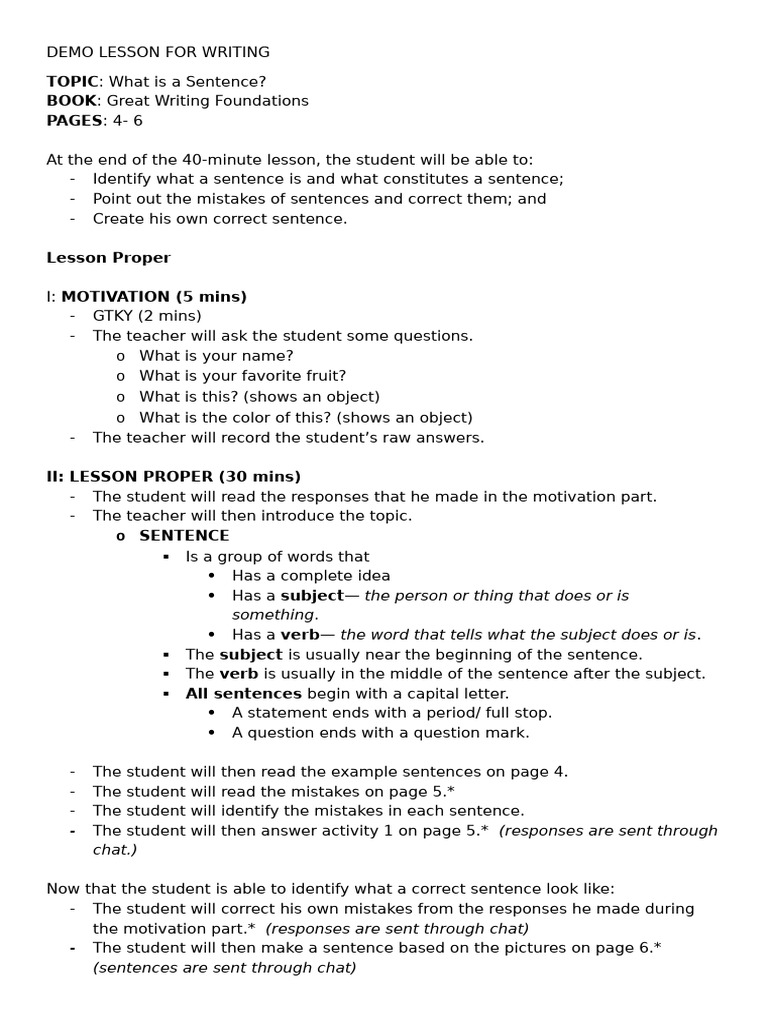 DEMO LESSON FOR WRITING | PDF