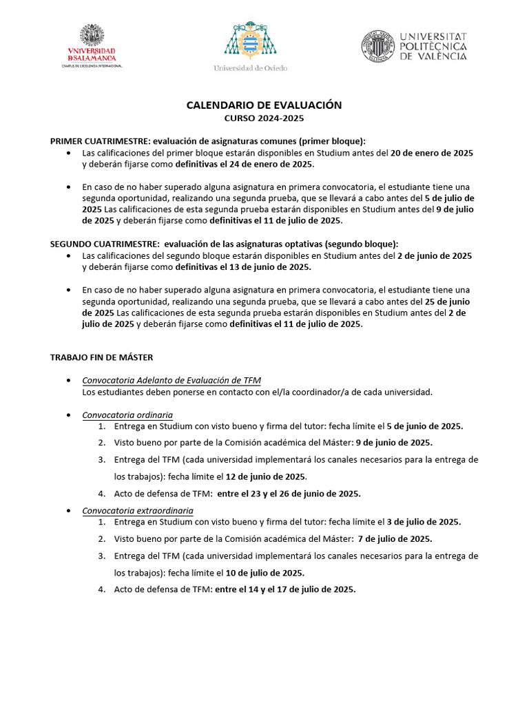 Calendario evaluacion MECTI Curso 2024-25 | PDF